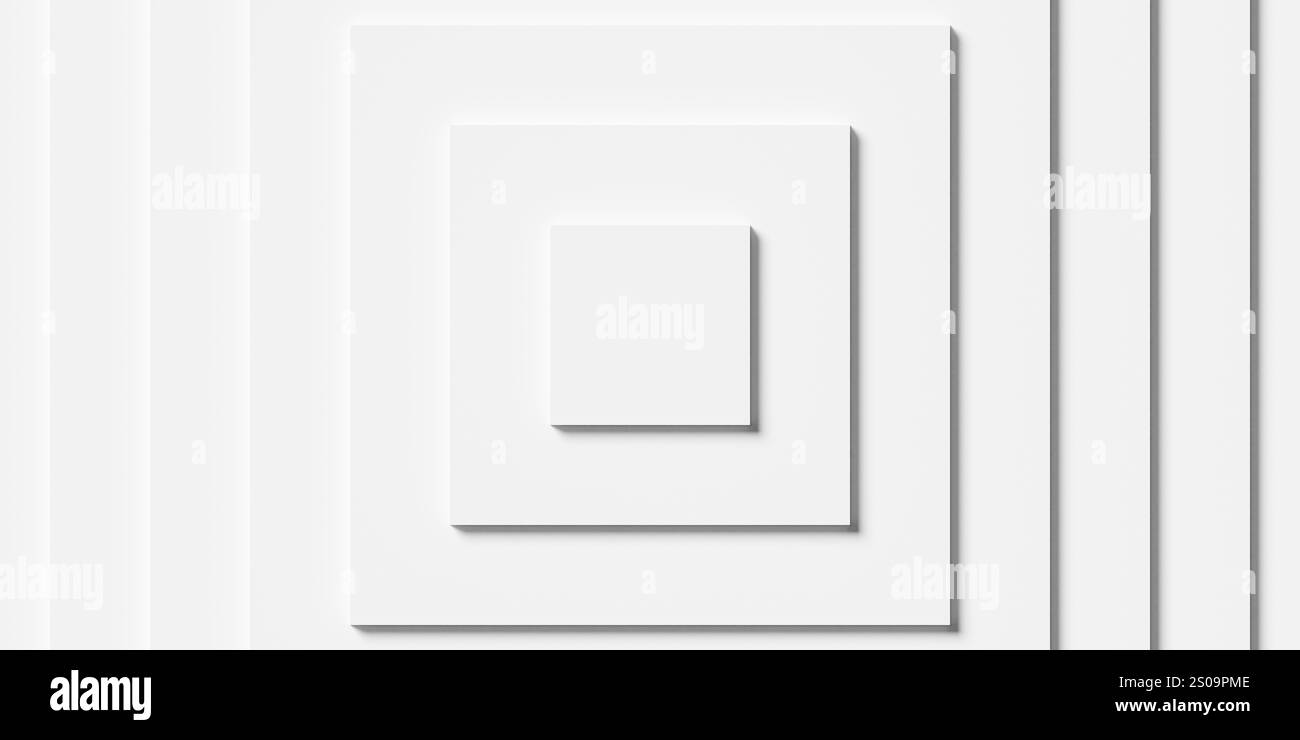 Stepped white concentric squares background wallpaper banner flat lay ...