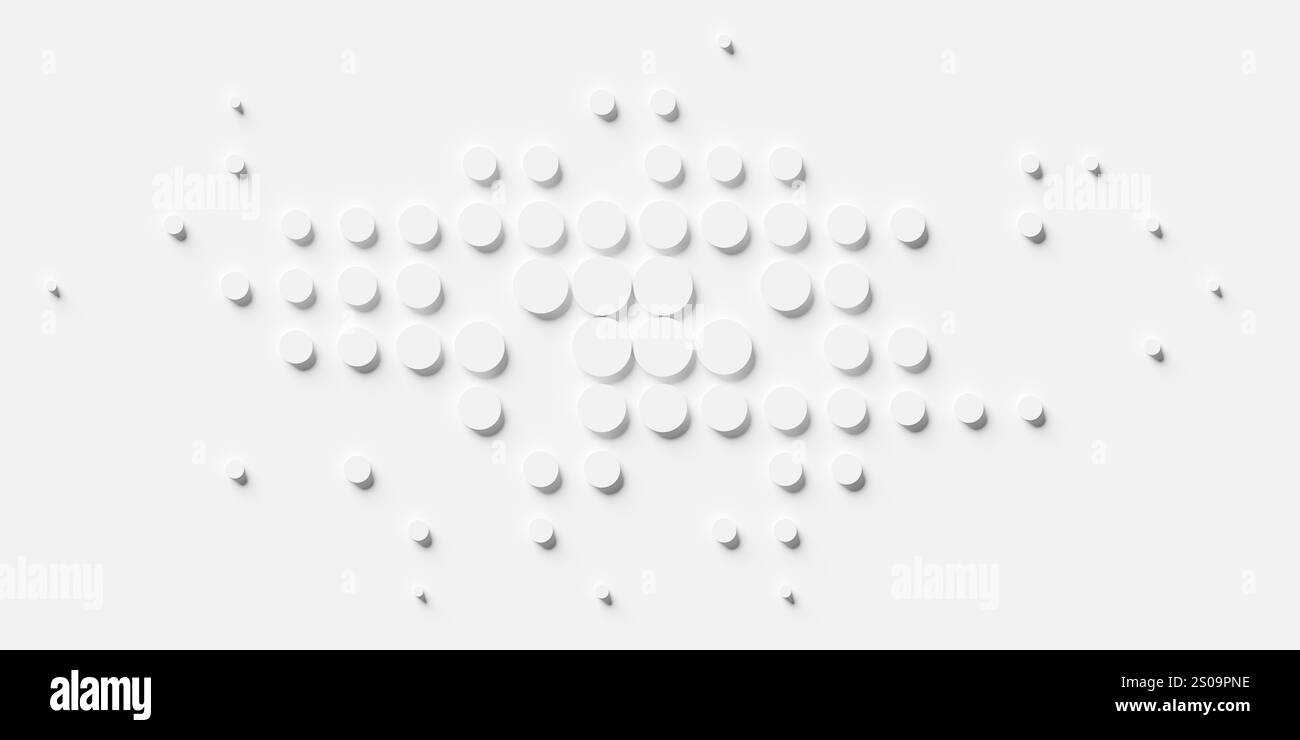 Circular fading out random scaled circle or cylinder shapes on white ...