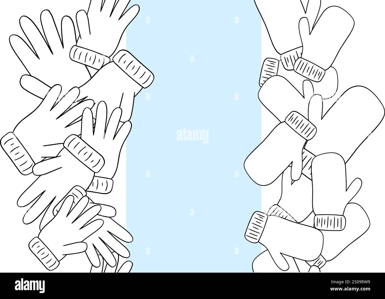 The vertical frame seamless border of winter gloves and mittens with ...