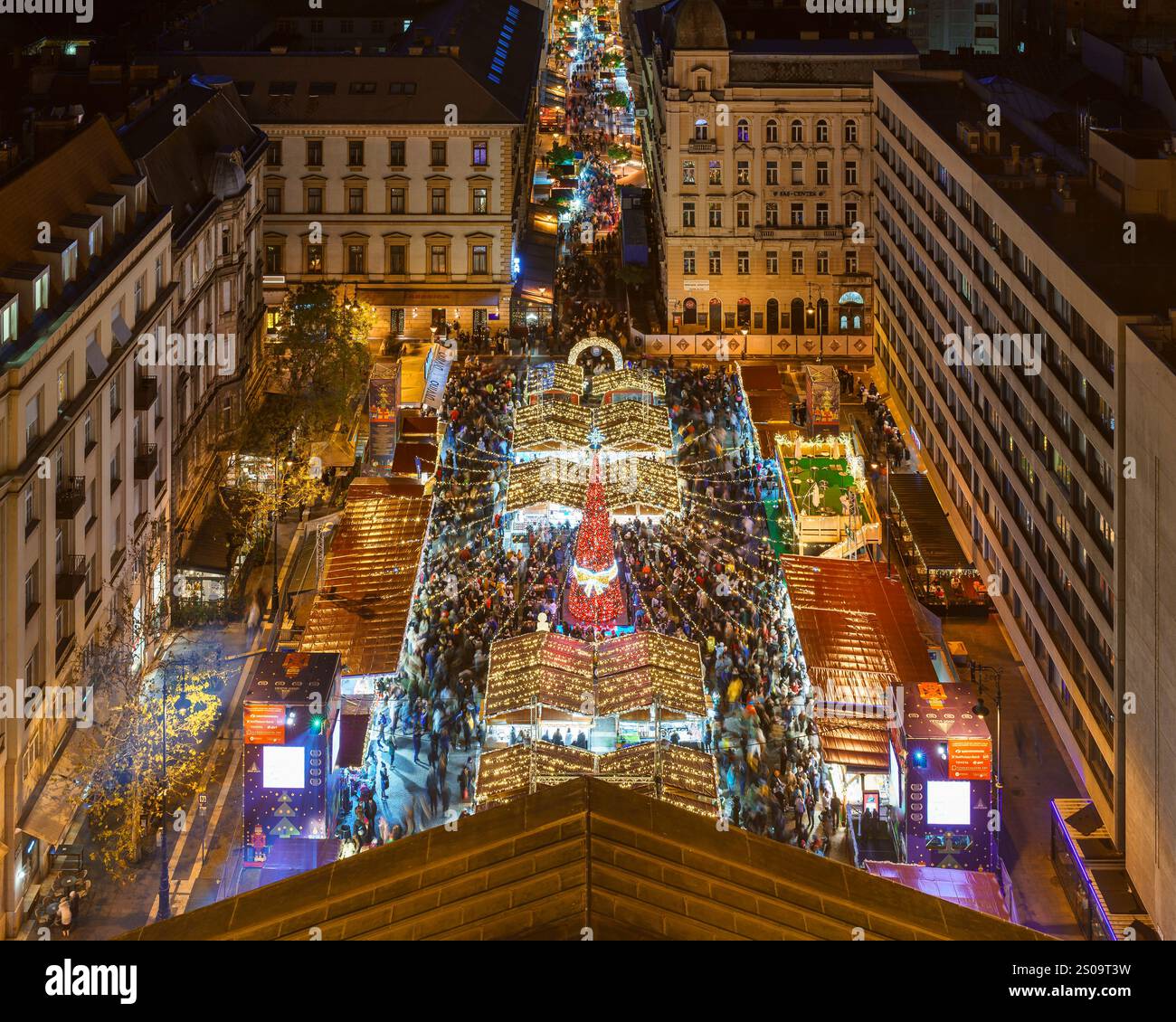 Christmas market at Saint Stephen Basilica in Budapest, with festive ...