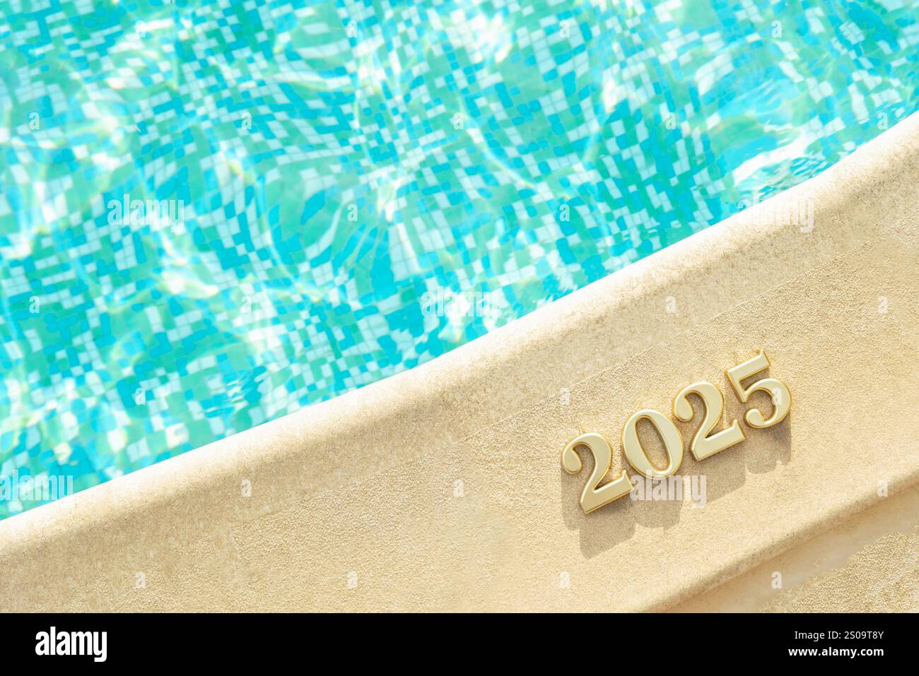 sparkling turquoise pool with rippling water reflects light, alongside ...