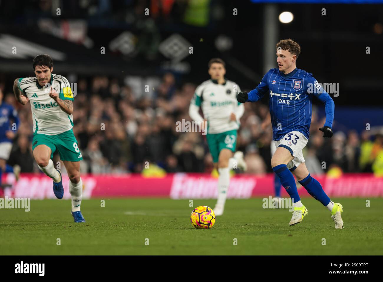 Nathan Broadhead of Ipswich Town and Sandro Tonali of Newcastle United ... Nathan Broadhead of Ipswich Town and Sandro Tonali of Newcastle United ...