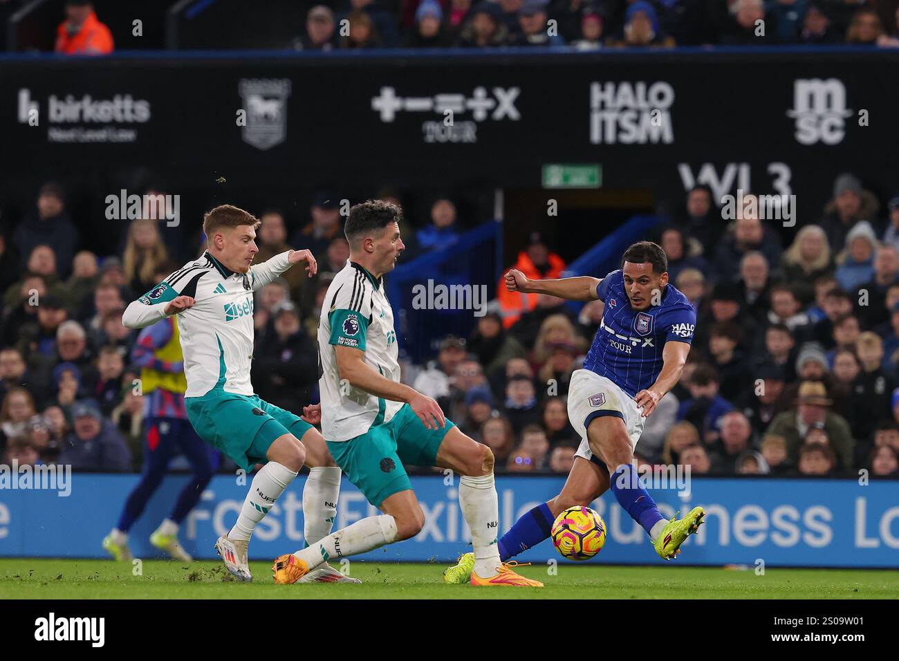 Ali Al-Hamadi of Ipswich Town in action with Fabian Schar and Harvey ...