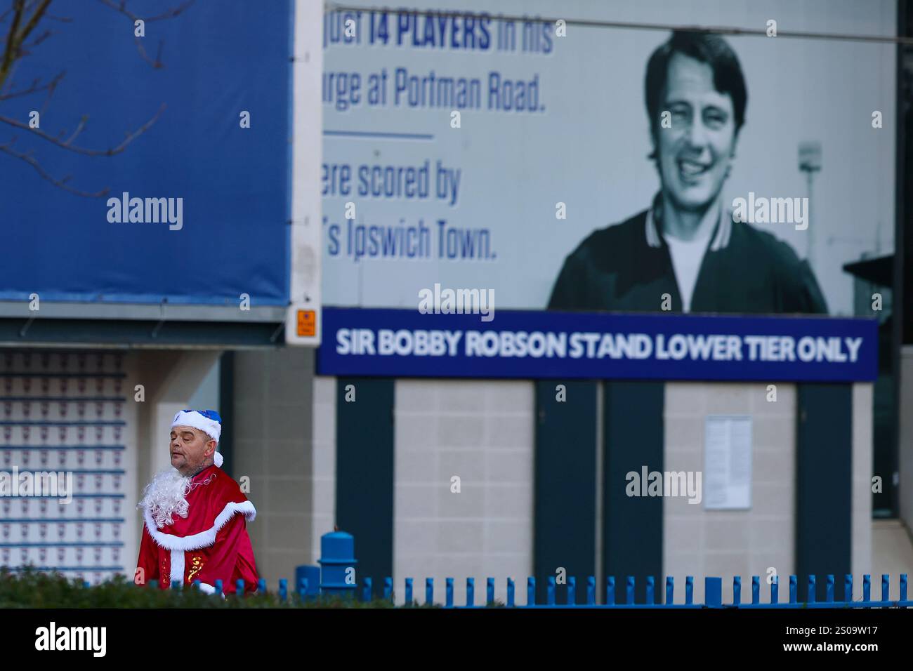 Ipswich Town fan dressed in Santa Claus costume outside stadium ...
