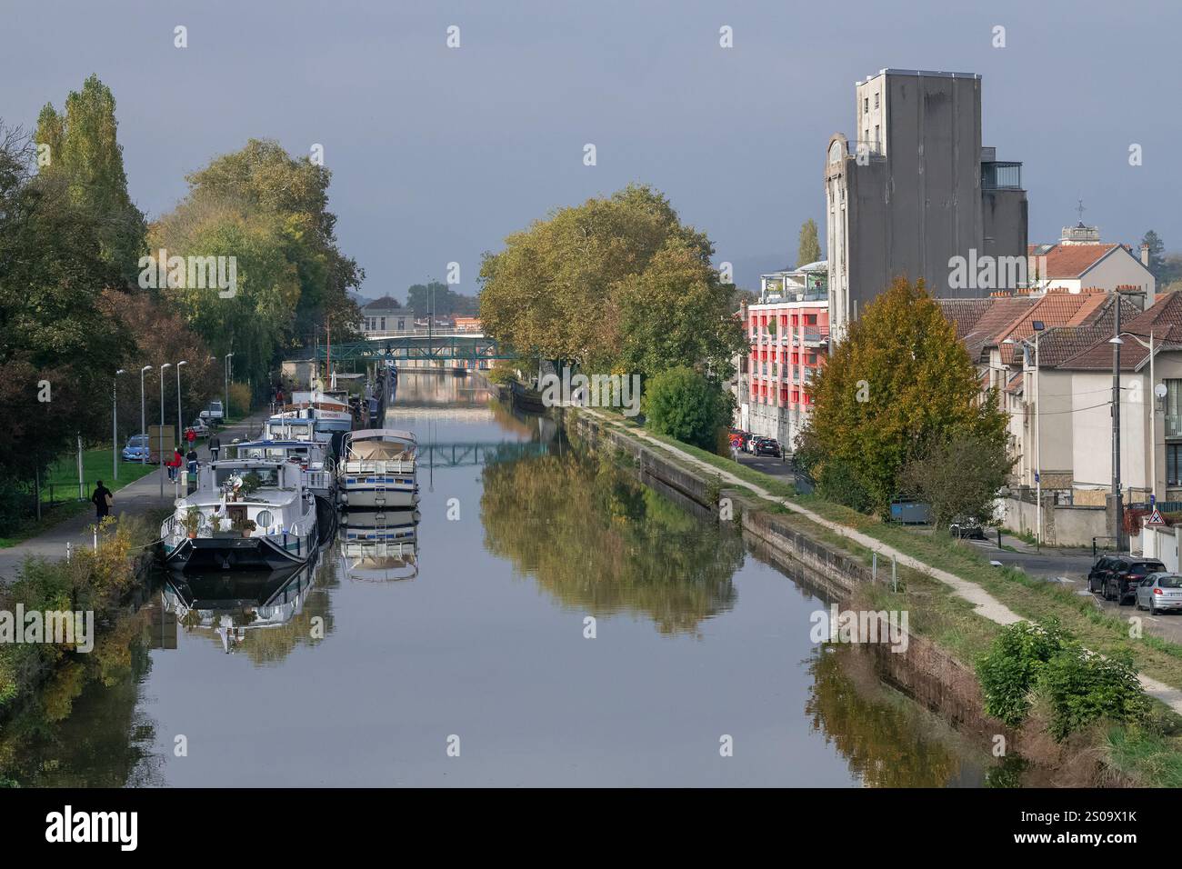 Nancy, France - View of the Marne-Rhine Canal with an old grain silo ...