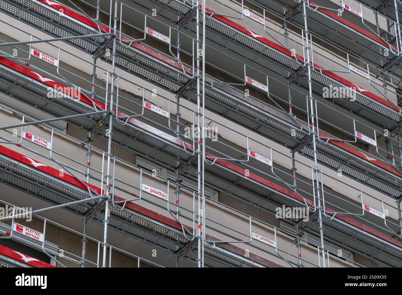 Nancy, France - View of steel scaffolding on the facade of a building ...