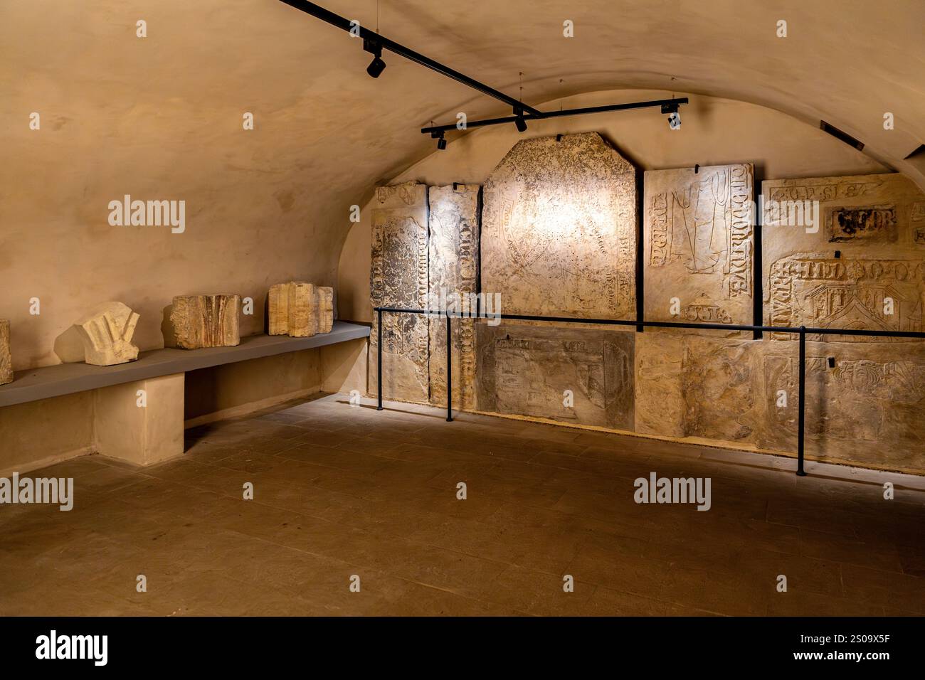 Remains of the old church and tombstones in the the Royal Crypt of St ...