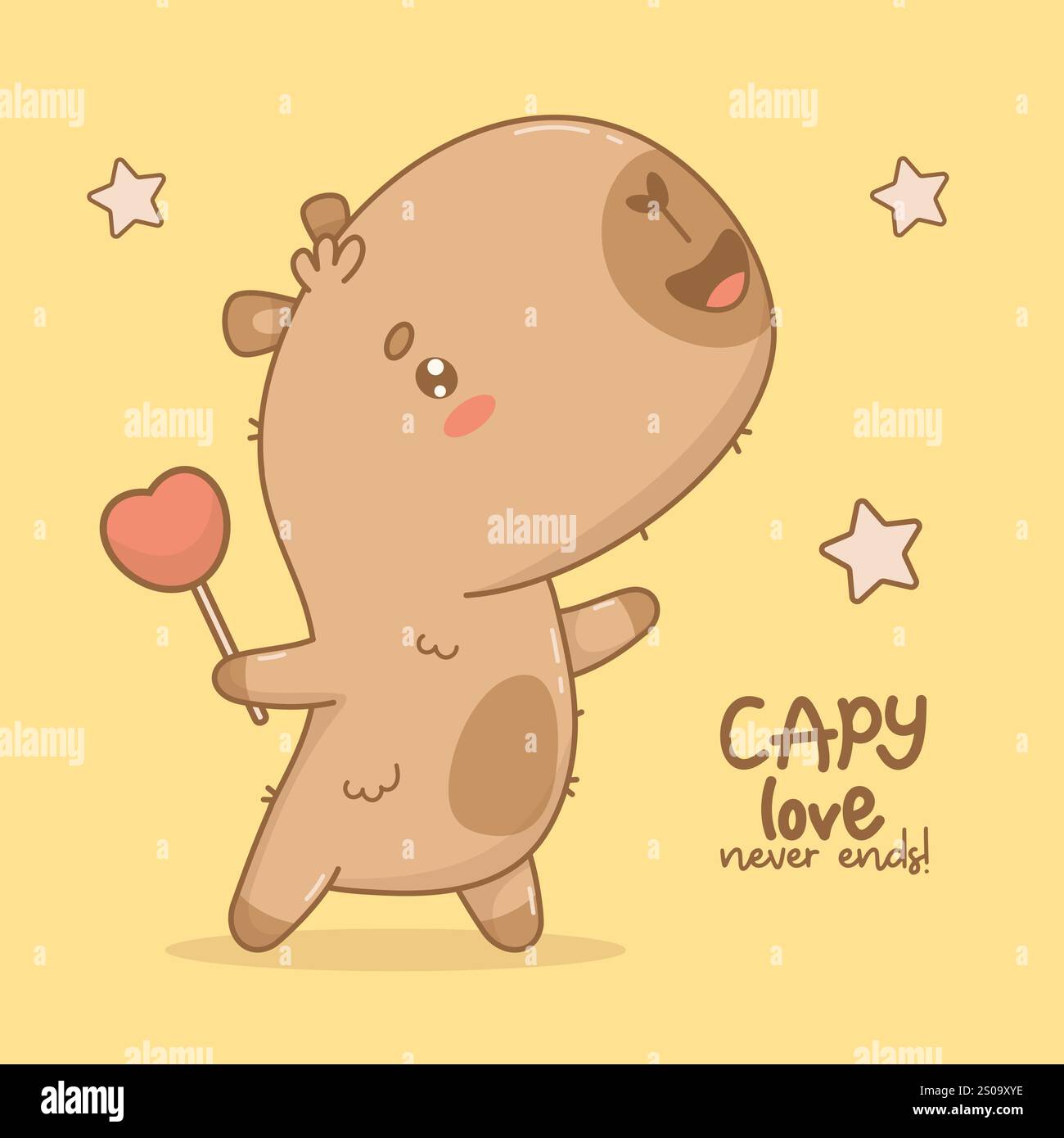 Cute Capybara with heart. Happy cartoon kawaii animal rodent. Vector ...