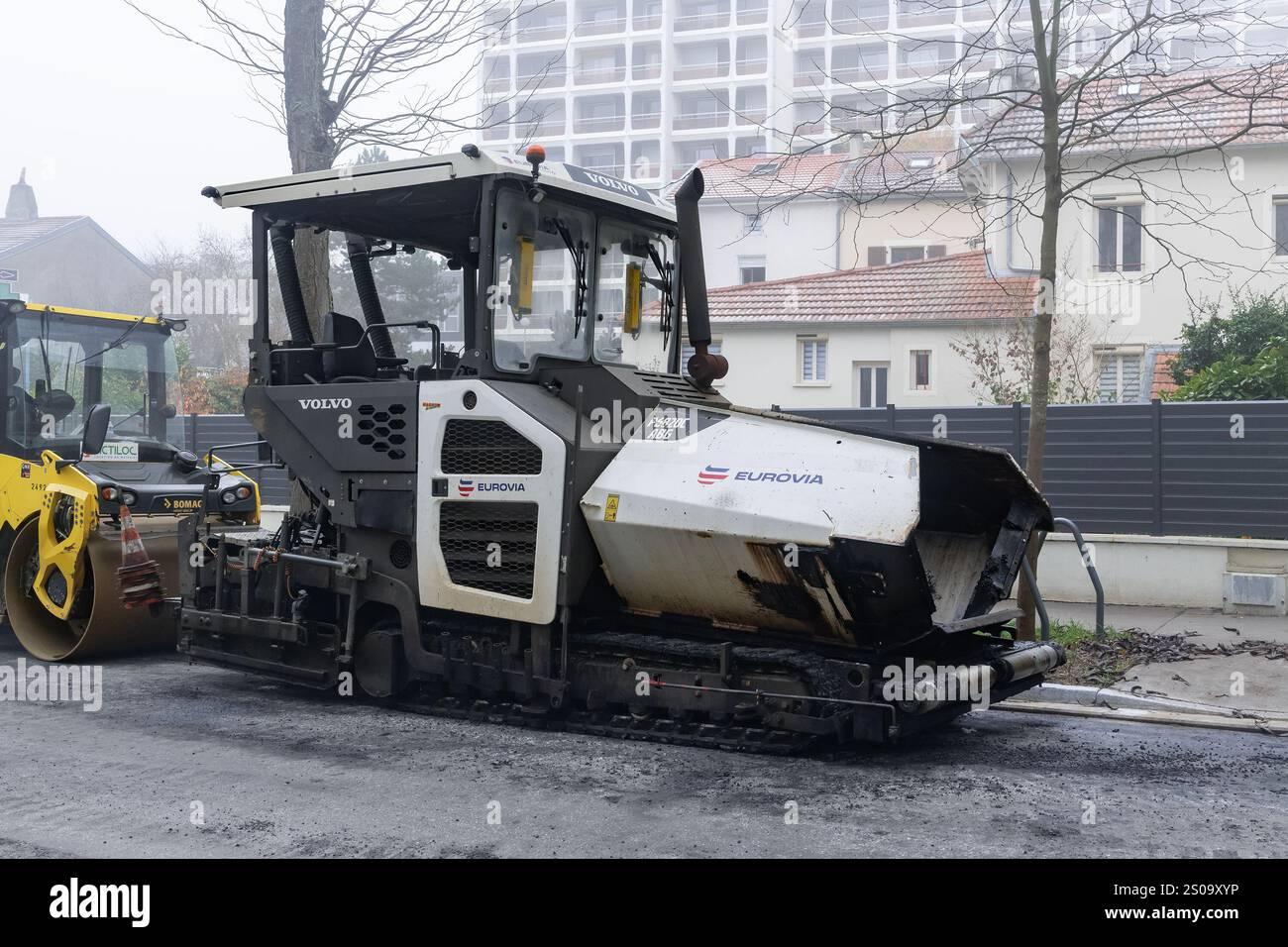 Nancy, France - View on a road paver Volvo P6820C ABG for laying ...