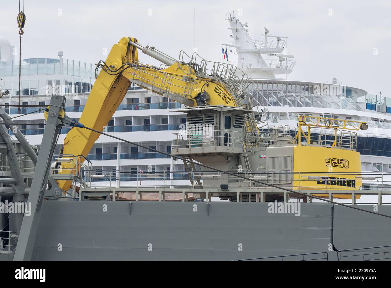 Le Havre, France - View on an excavator Liebherr P 9250 on the pipe ...