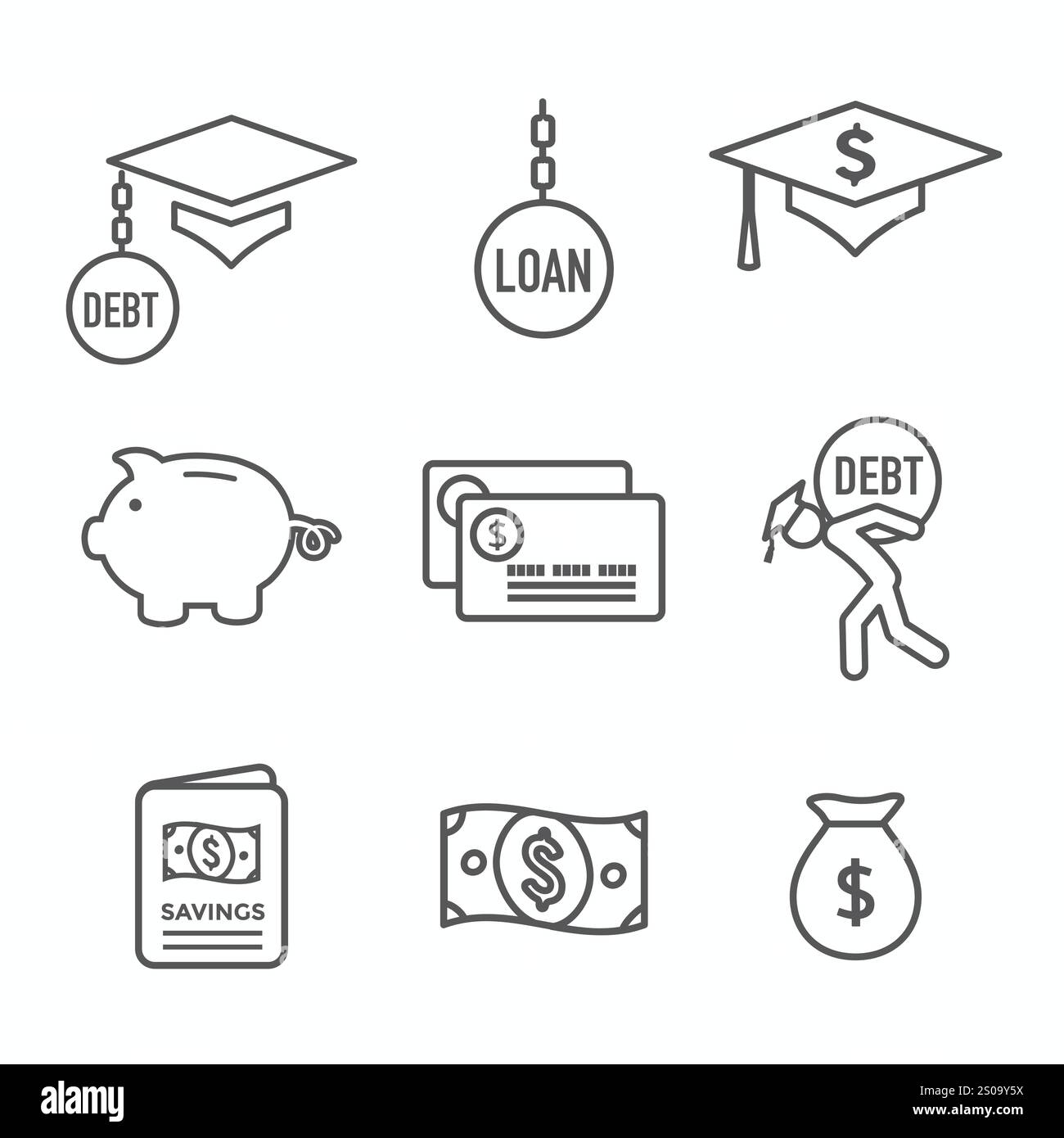 Student Loan Debt Forgiveness Icon Set with Debt Burden Images Stock ...