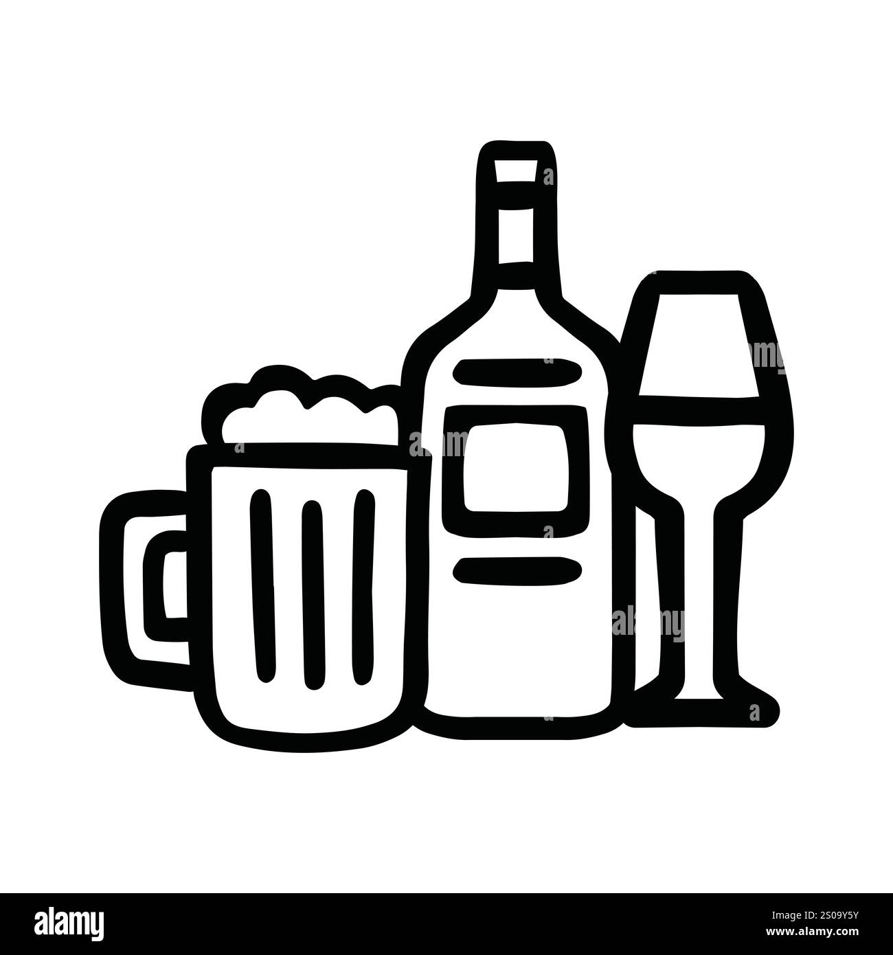 Hand drawn alcoholic drinks with wine beer Icon Hand Drawn Black and ...