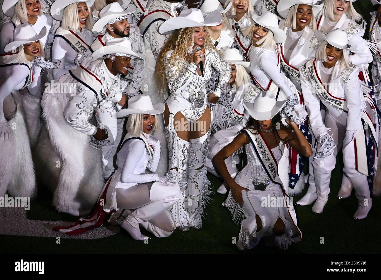 Beyoncé is joined by her daughter Blue Ivy, bottom right, during a ...