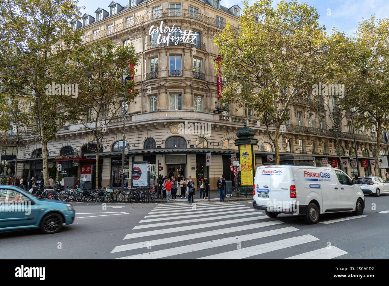 Building facade of luxury shopping mall Galeries Lafayette in Paris ...