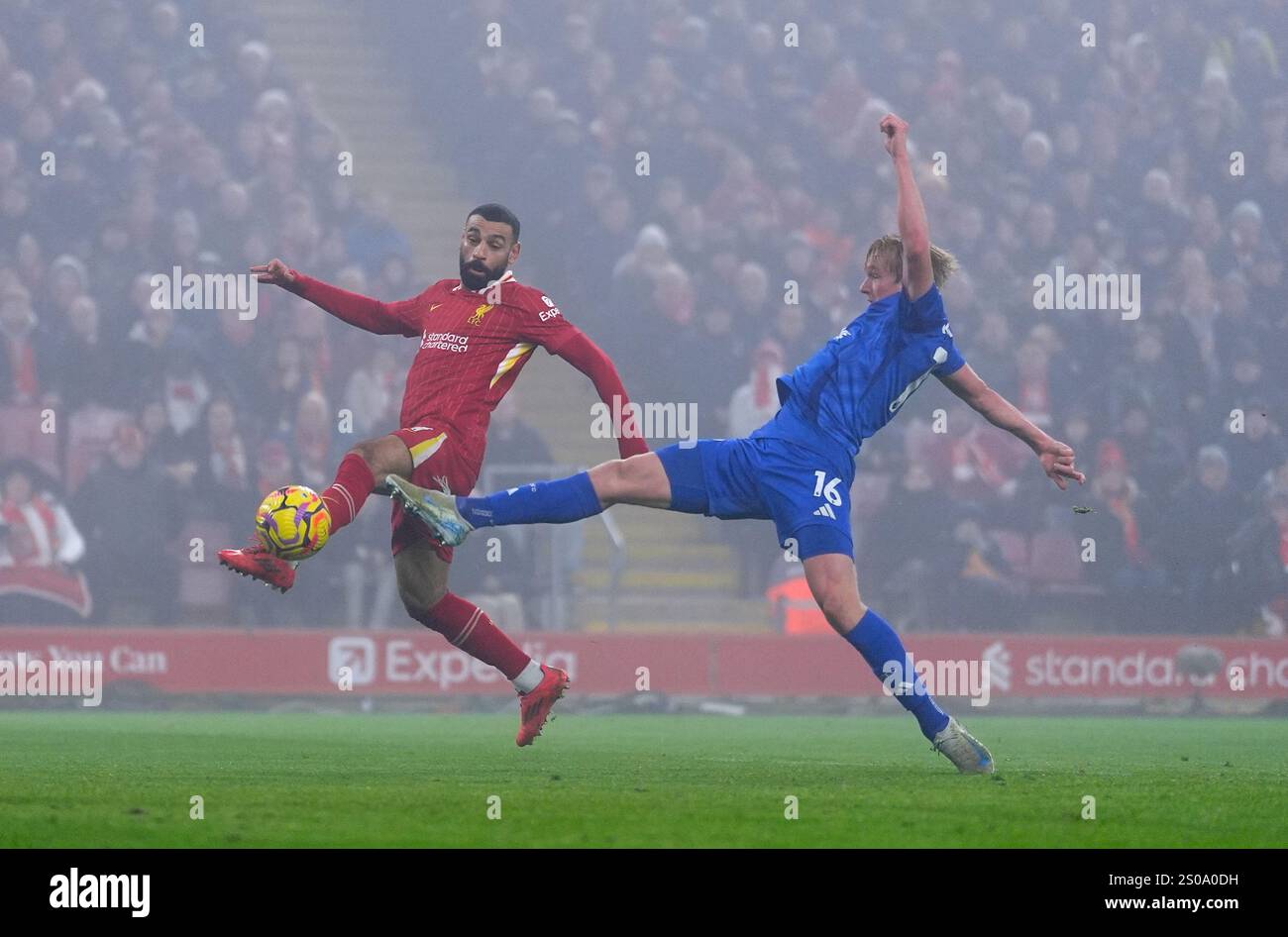 Liverpool's Mohamed Salah and Leicester City's Victor Kristiansen ...