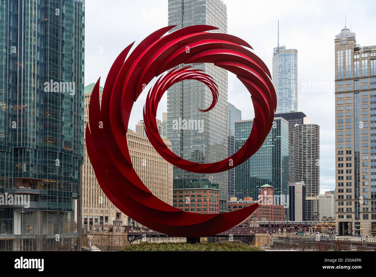 Chicago, Illinois - United States - December 24th, 2024: Red spiral ...