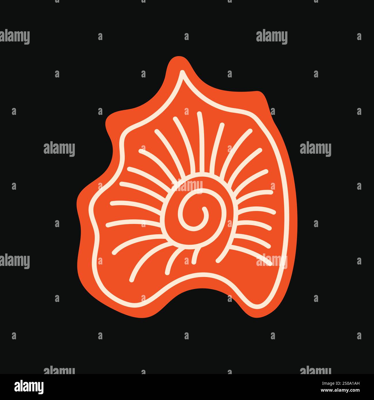 Bold red seashell with a flowing spiral pattern in a flat vector style ...