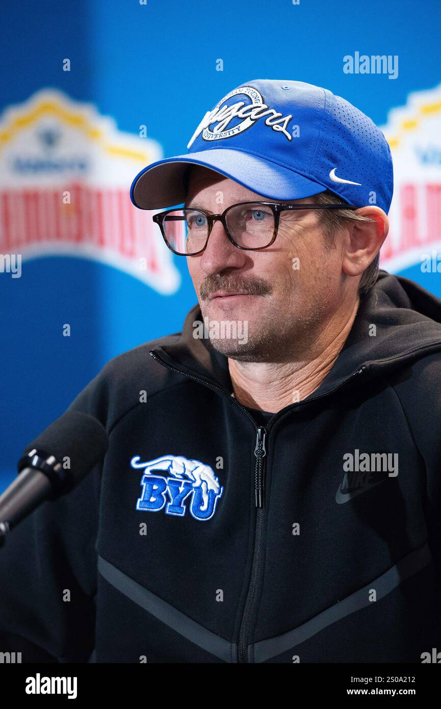 December 26, 2024: BYU Offensive Coordinator Aaron Roderick pre-game ...