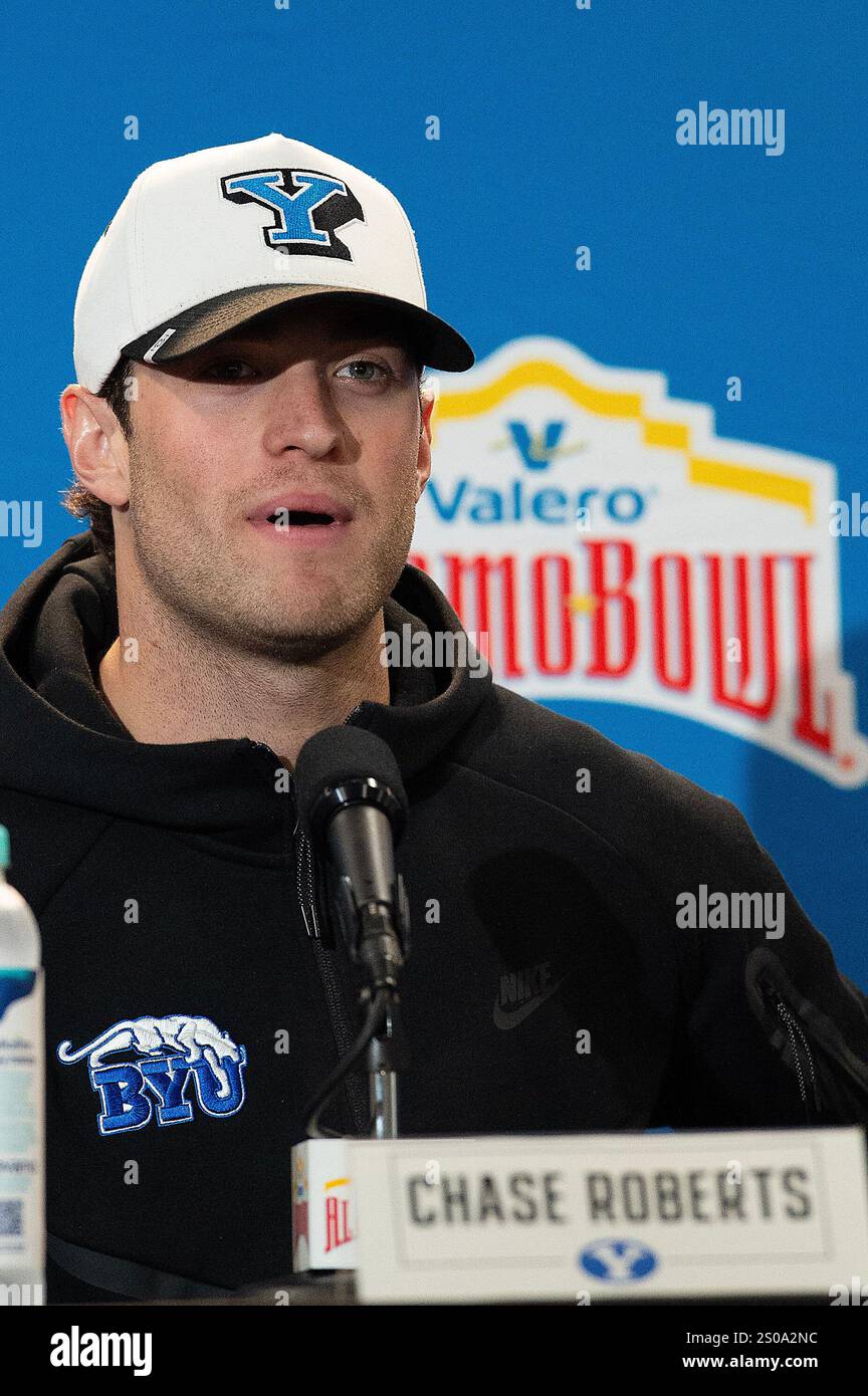 December 26, 2024: BYU Chase Roberts (2) pre-game Media Press ...
