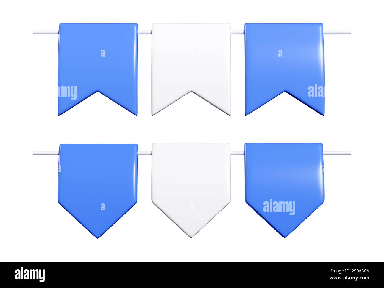 Party bunting mockup - rectangular and pentagonal shaped flags in blue ...