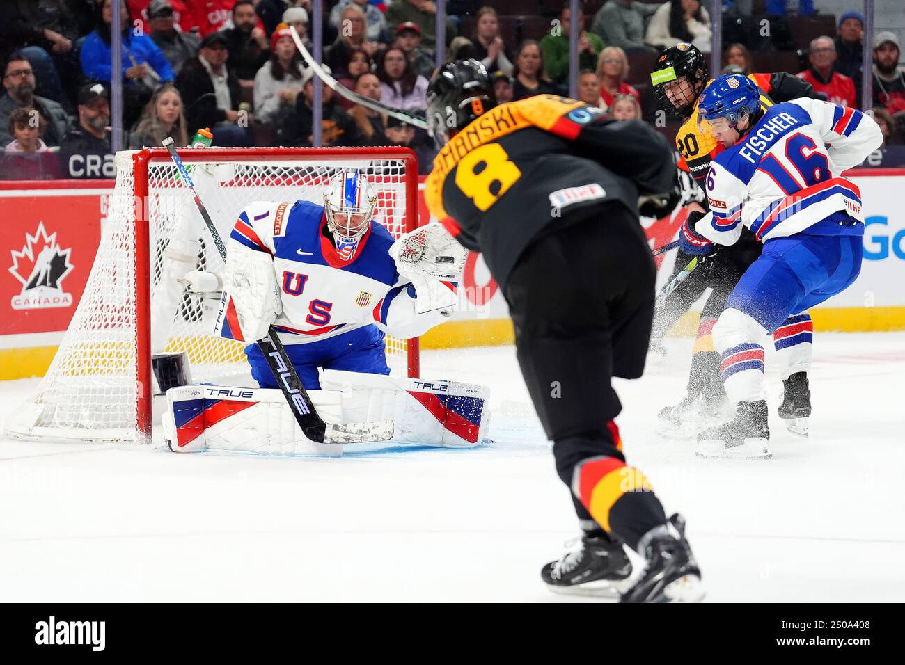 Ottawa, Canada. 26th Dec, 2024. USA goaltender Trey Augustine (1) makes ...