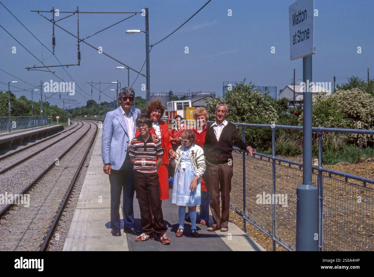Family at Watton At Stone Railway Station, June 1982 Stock Photo - Alamy