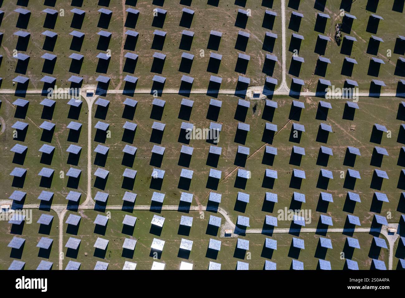 Aerial view of solar panels stretching across Alentejo,Portugal ...