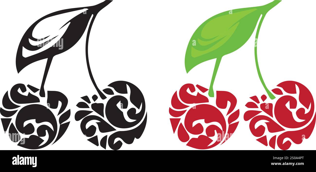 vector cherry, sour cherry, fruit drawing designs Stock Vector Image ...