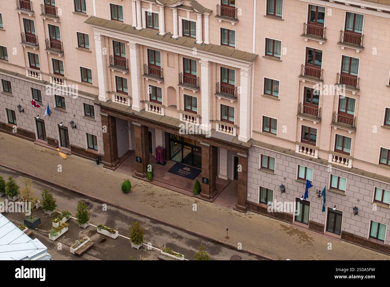 Aerial perspective of a classical building in Riga, Latvia, with a ...