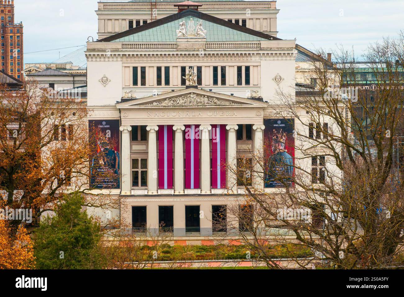 The Latvian National Opera in Riga features a neoclassical facade with ...