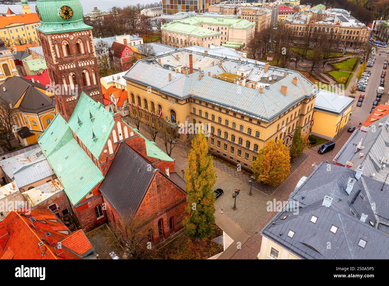 Aerial view of Riga, Latvia, highlighting St. James's Cathedral with ...