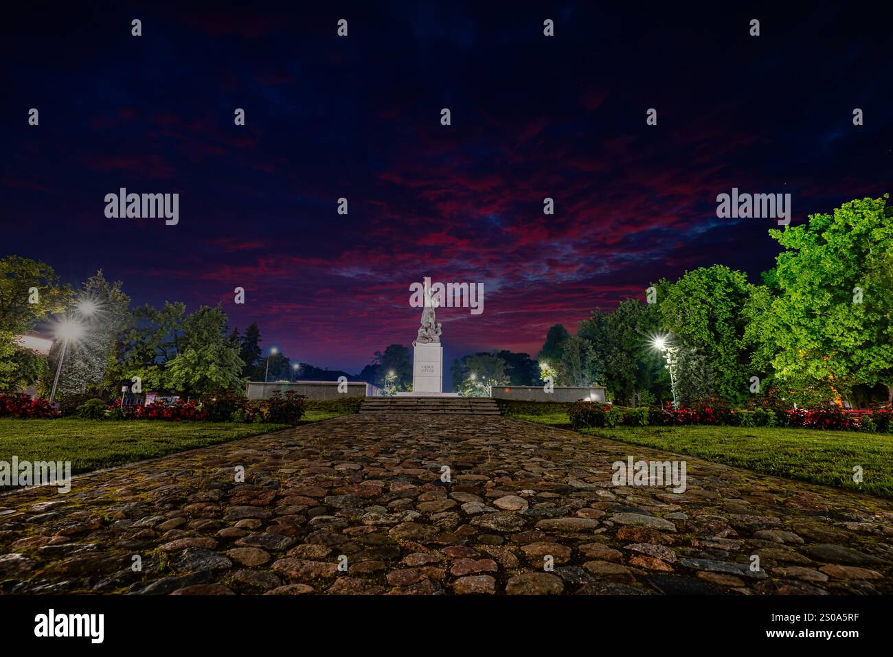 A prominent monument in Rezekne, Latvia stands at the end of a ...