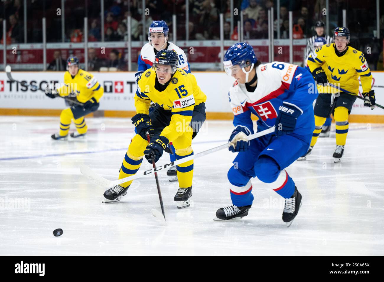 David Edstrom of, Sweden. , . and Jakub Chromiak of Slovakia during the ...