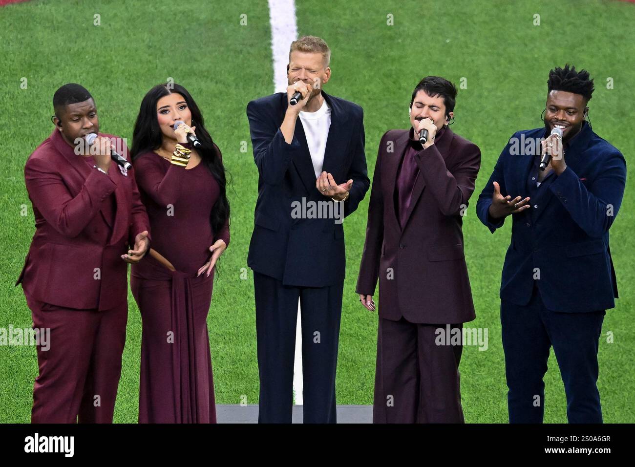 Pentatonix performs the national anthem prior to an NFL football game between the Baltimore ...