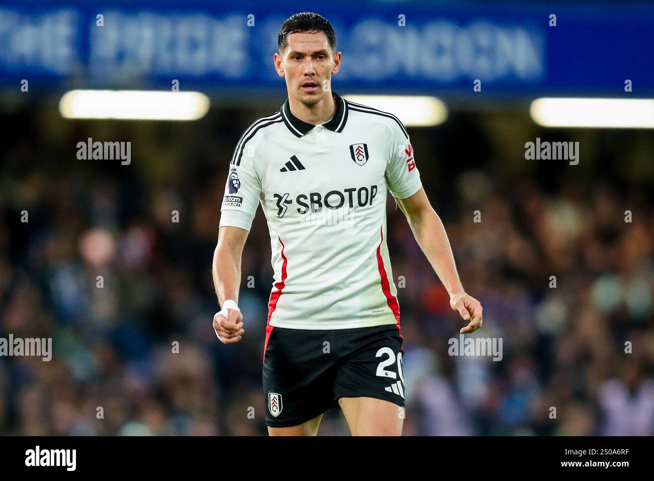 Sasa Lukic of Fulham looks on during the Premier League match Chelsea ...