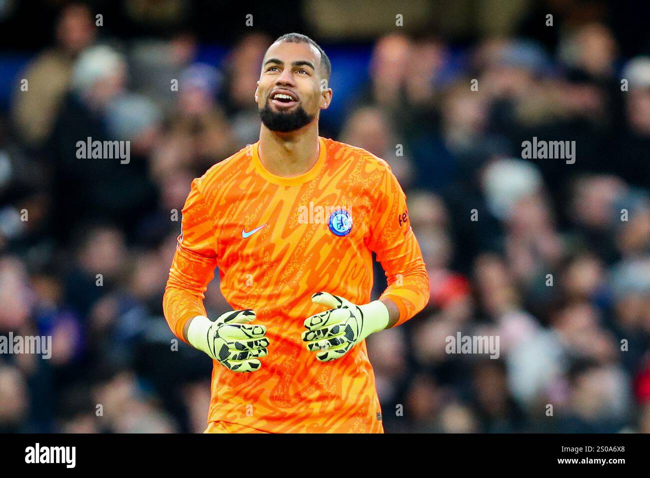 Robert Sanchez of Chelsea reacts during the Premier League match ...
