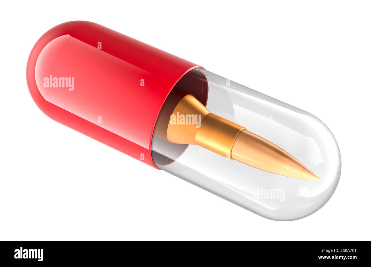 Medicament capsule with bullet inside. 3D rendering isolated on white ...