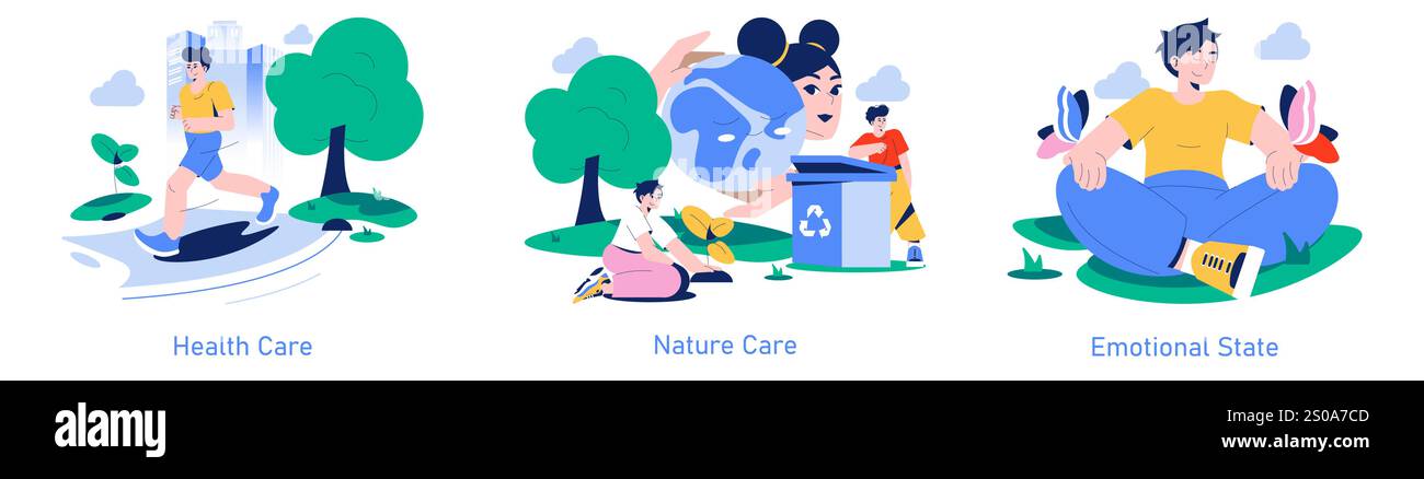 Care Day set. Portraying well-being through health, environmental ...