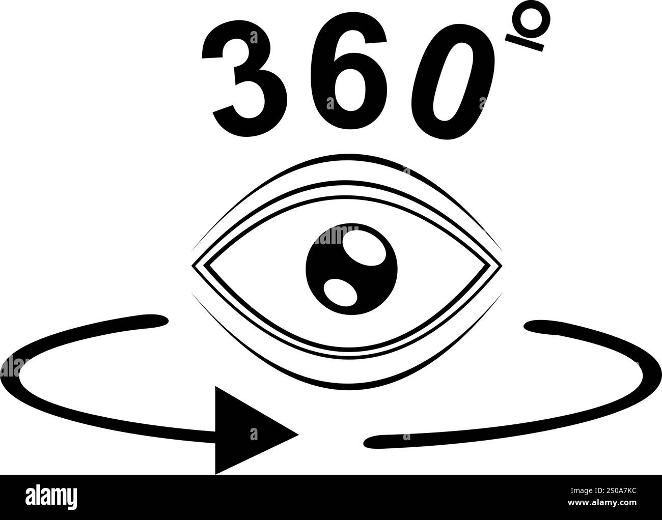 vector illustration black and white icon eye view 360 degrees concept ...