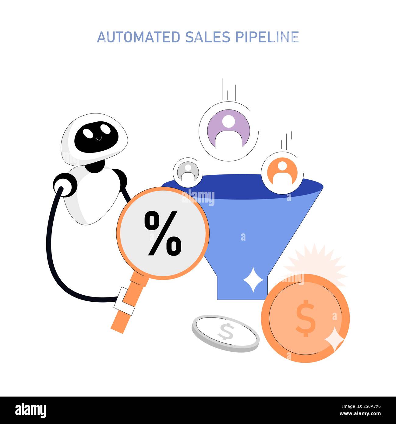 Business automation concept. A robot optimizing the sales funnel to enhance efficiency and ...