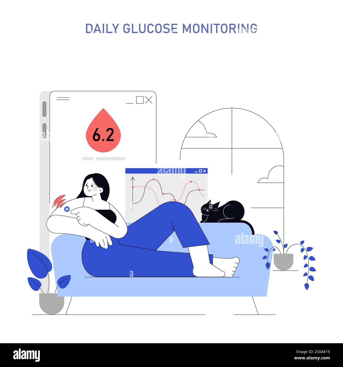 Blood Sugar Tracking concept. Woman using a glucometer for diabetes ...