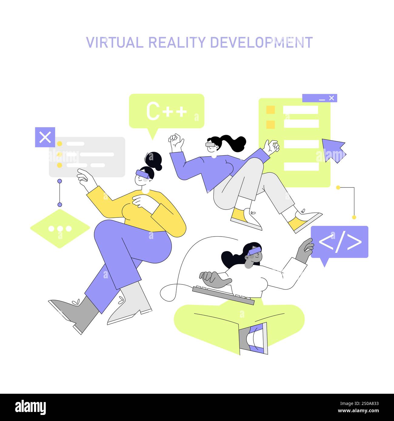Women in Technology concept. Female developers creating virtual reality software with coding ...