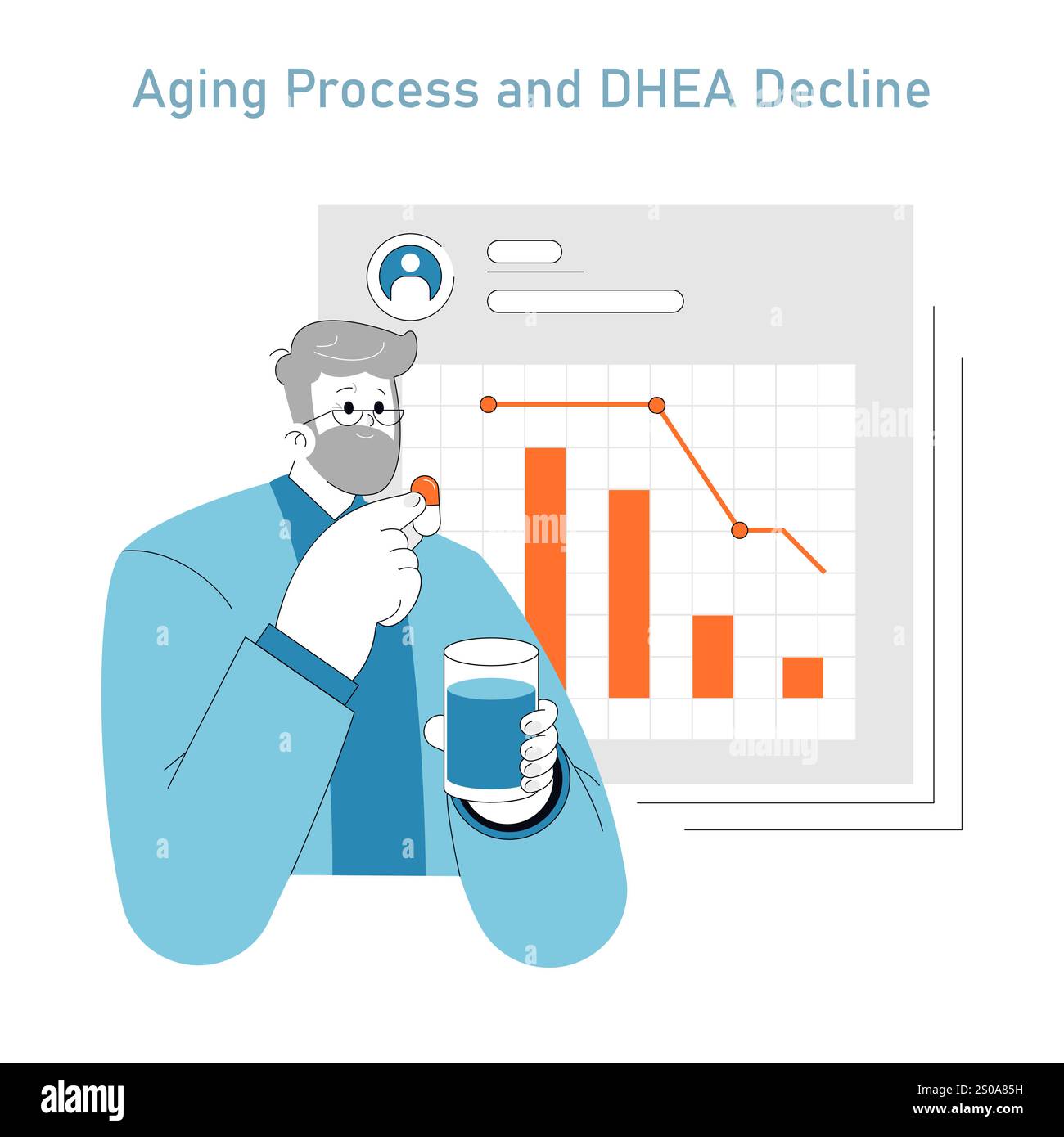 DHEA Supplement concept. An illustration portraying a man considering a ...