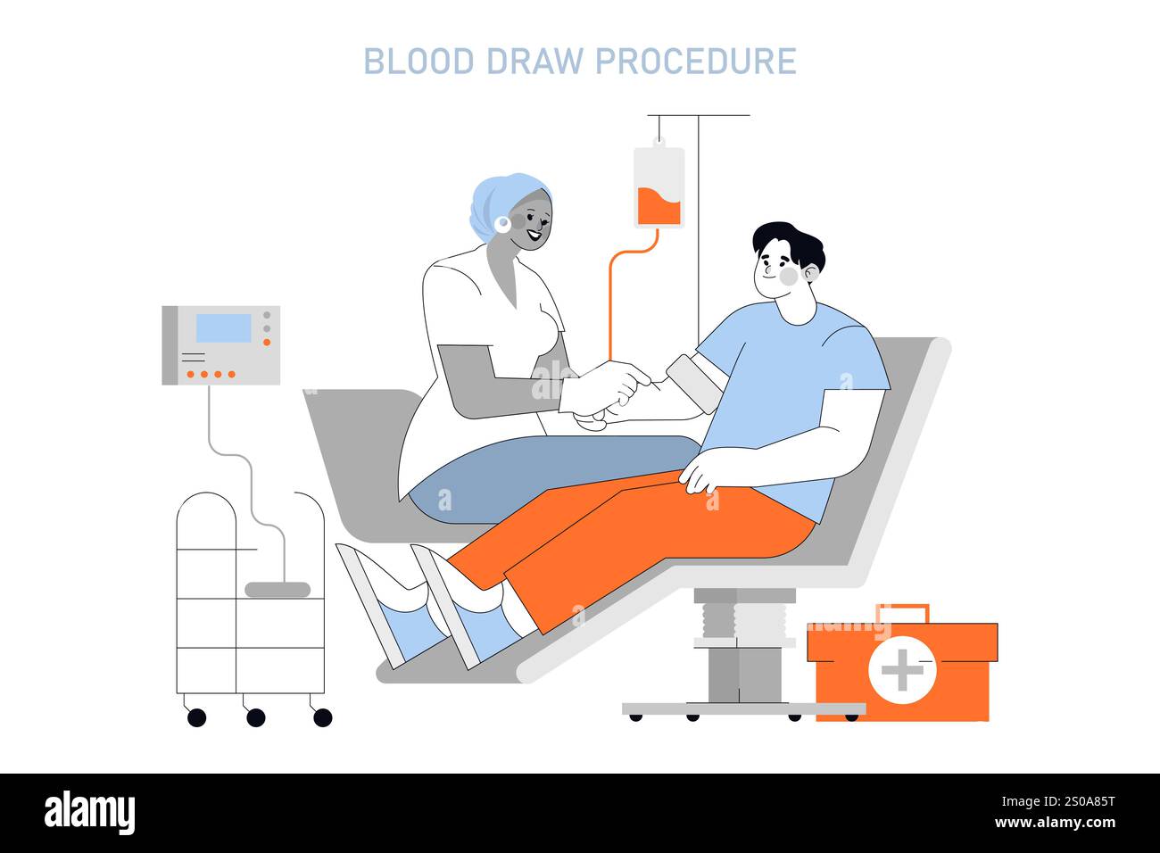 Blood Donor Day illustration. A nurse assists a patient during a blood ...