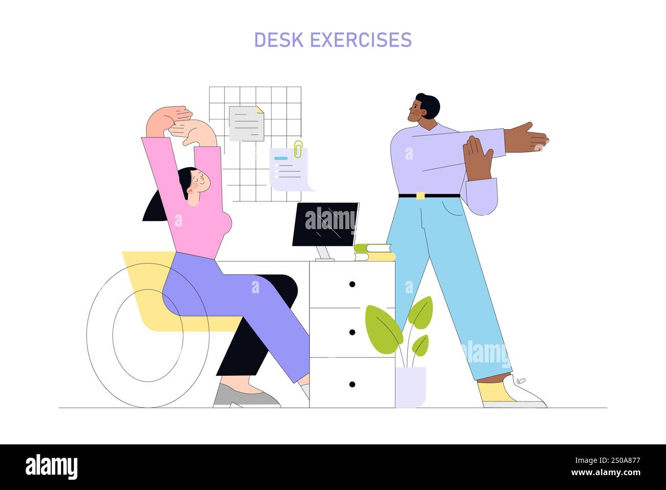 Healthy Lifestyle concept. Office workers perform desk exercises for ...