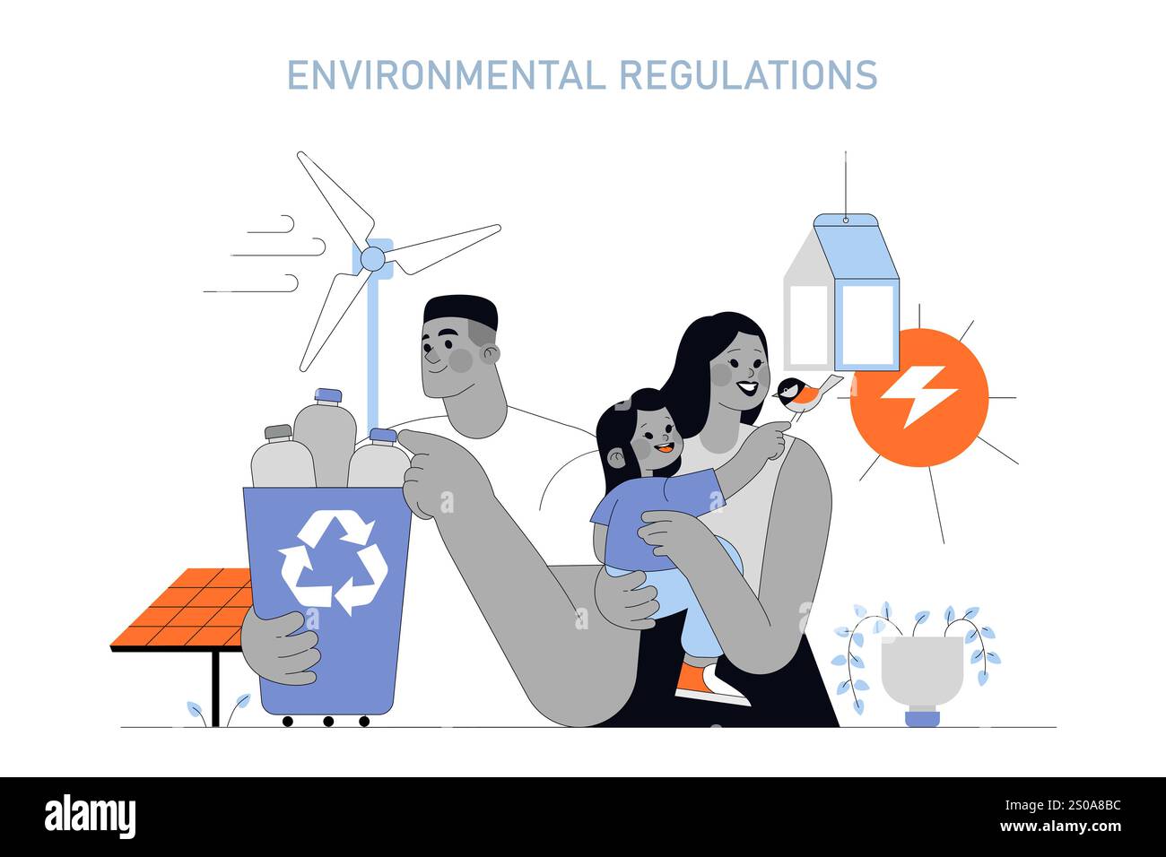 Environmental Regulations concept. Family participating in recycling ...