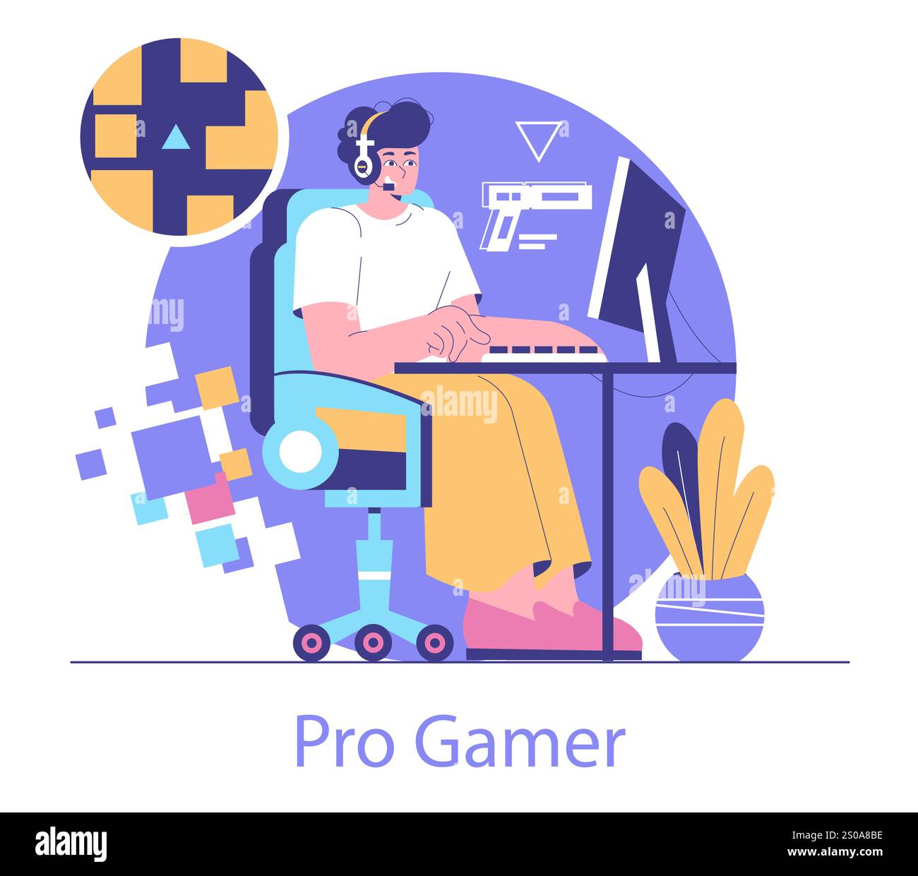 Esport concept. A focused gamer engages in competitive gaming from a ...