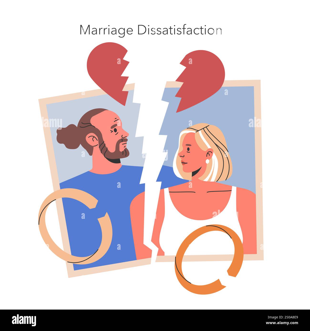 Marriage Dissatisfaction concept. A couple portrayed with a broken ...