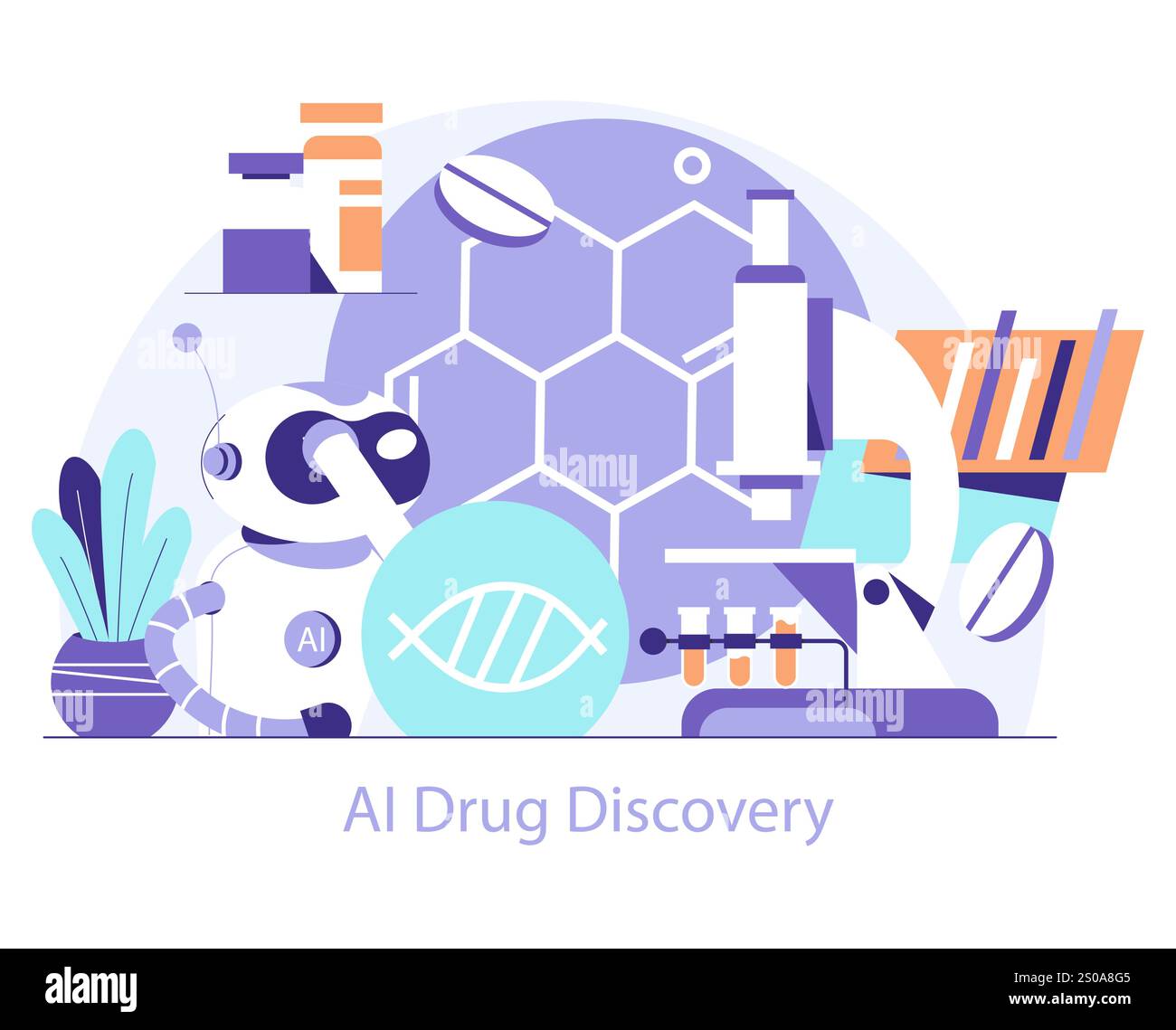 AI Drug Discovery concept. Robotics and advanced technology in pharmaceutical research. Machine ...