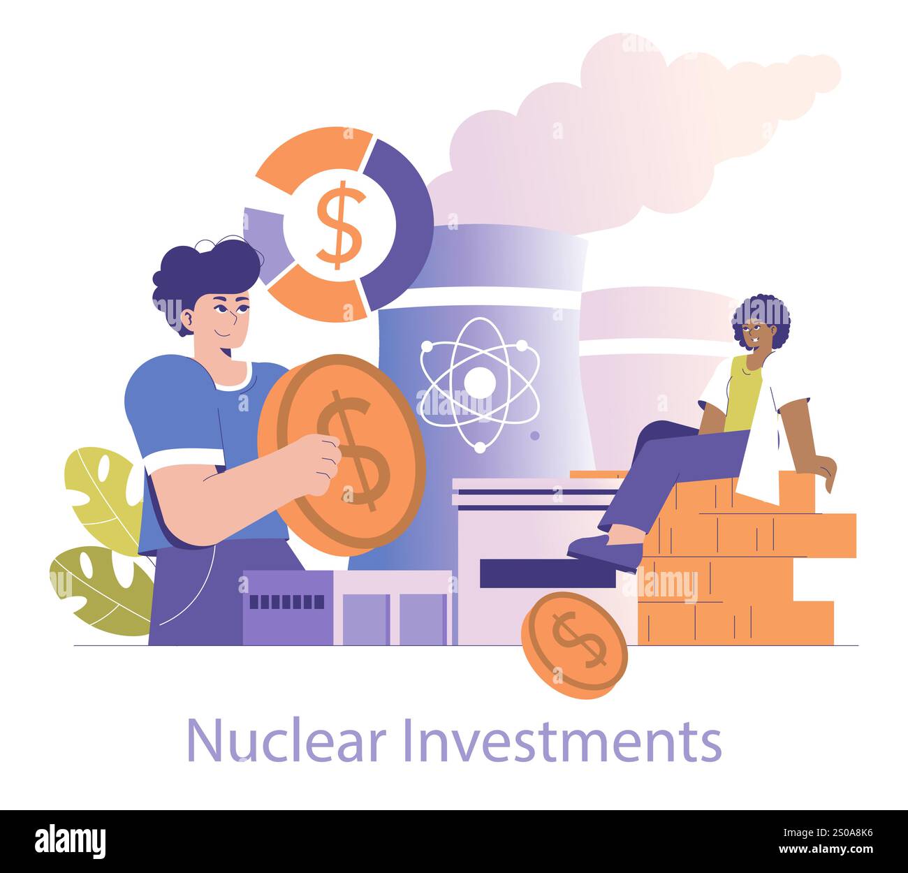Nuclear power investment concept. Illustration of investors managing ...